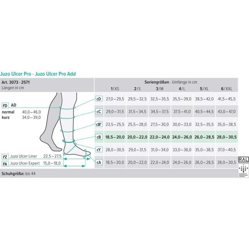 Juzo Ulcer Pro 1 Expert + 2 Liner KKL 3 AD Kniestrümpfe normal beige 3 ...